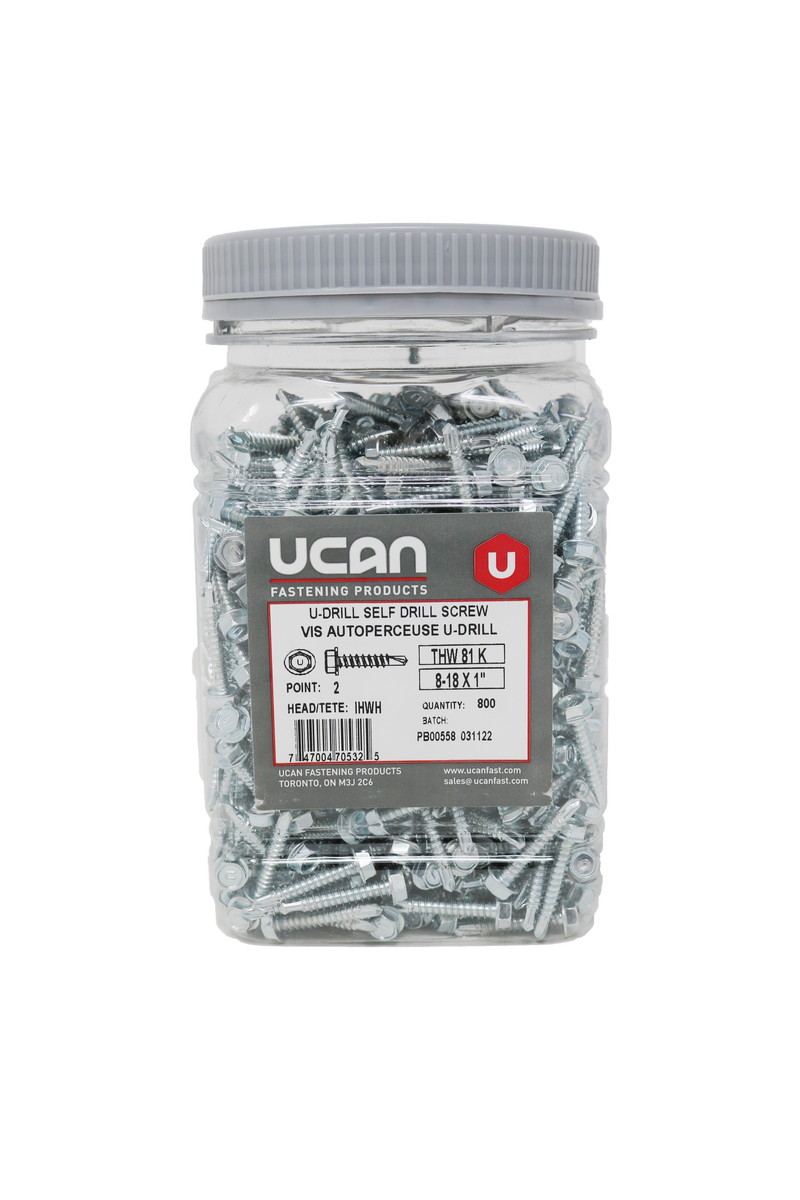 UCAN U-DRILLS® 8-18 x 1" Hex Washer Head Zinc Plated, Jug of 800 PCS ...